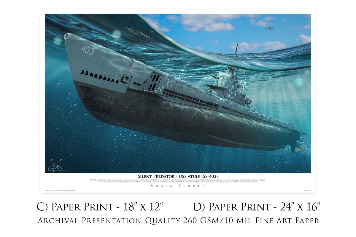 Silent Predator - USS Atule Submarine Canvas with Atule Relic – Aces In ...
