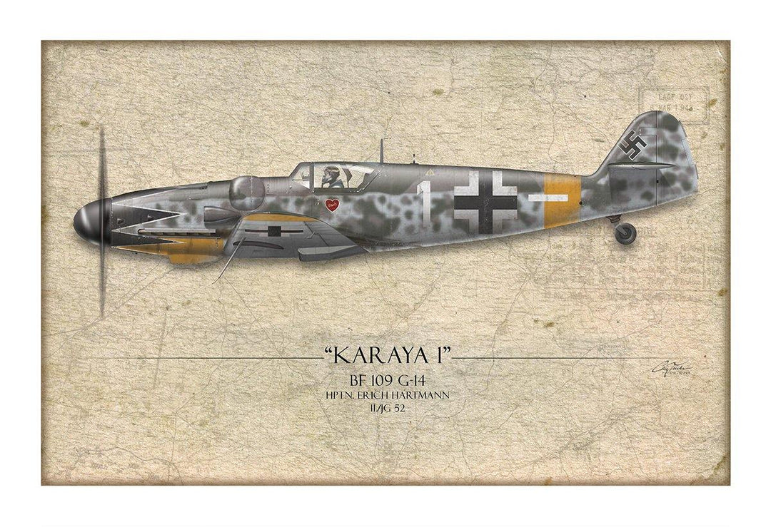 Erich Hartmann Messerschmitt Bf-109 Aviation Art Print - Profile – Aces ...