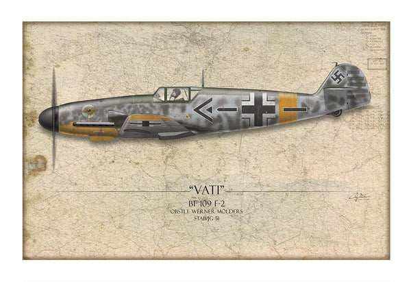 Werner Molders Messerschmitt Bf-109 Aviation Art Print - Profile – Aces In Action: Historical ...